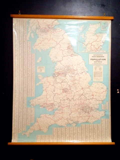 VINTAGE WALL MAP of Great Britain by Geographia 1970s MCM modern UK art ...