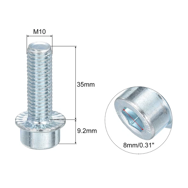 30PCS M10X35MM CARBON Steel Flanged Hex Socket Head Cap Screws Bolt $57 ...