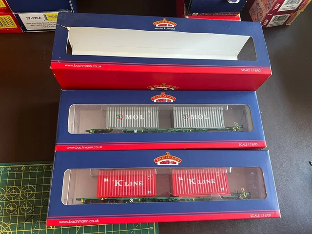 BACHMANN INTERMODAL BOGIE WAGONS WITH 20FT CONTAINERS K-LINE & MOL 37 ...