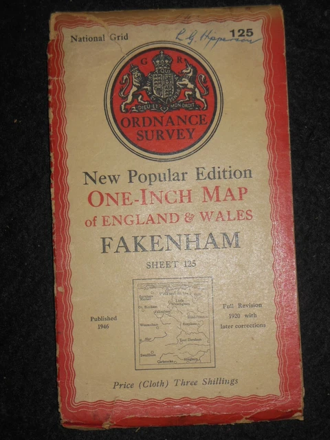 VINTAGE ORDNANCE SURVEY 1" MAP of Fakenham - 1946 - Sheet 125 - North ...