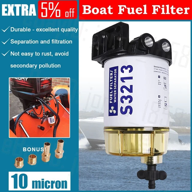 10 MICRON BOAT Fuel Filter Marine Fuel Water Separator Outboard Marine ...