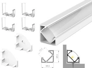 1 METRE SURFACE Corner LED Profile P3-1 C/W Clips, End Caps & Opal ...