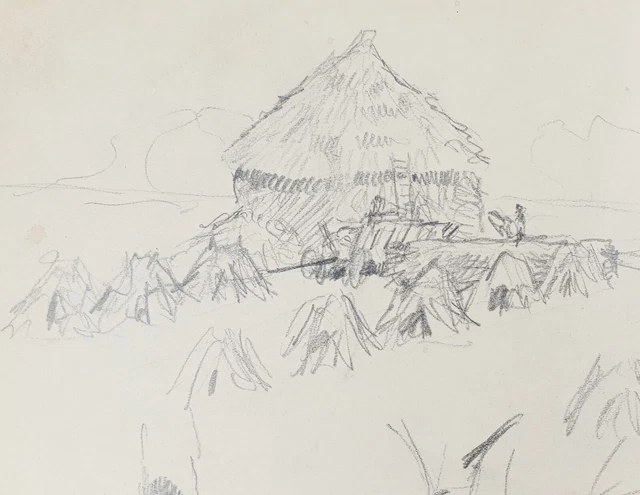 ZEICHNUNG STUDIE, CARL Mummert, Strohgedeckte Hütte, Signiert, um 1900 ...