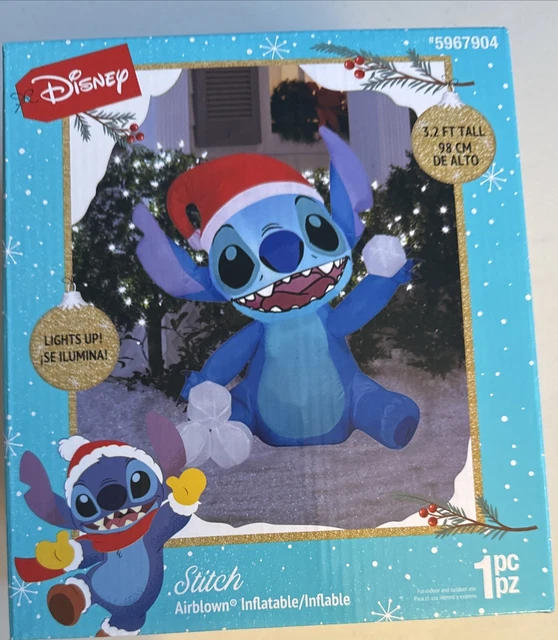 DISNEY STITCH SANTA Hat Snowball Christmas Gemmy Airblown Inflatable 3. ...