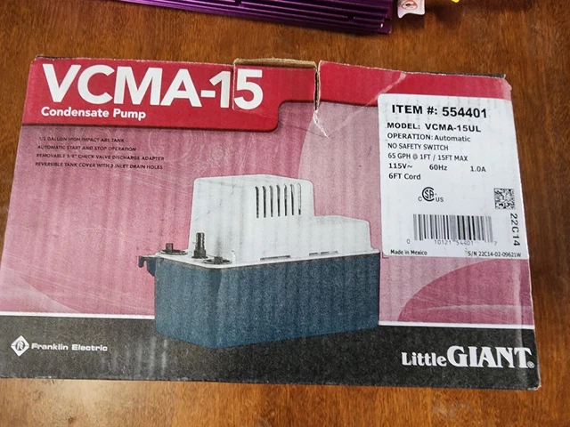 LITTLE GIANT VCMA-15UL (554401) Automatic Condensate Removal Pump $44. ...