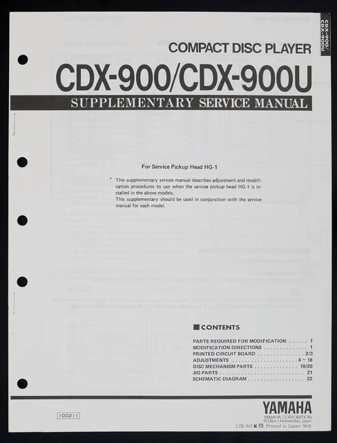 MANUALE DI ASSISTENZA supplementare originale Yamaha CDX-900/U ...