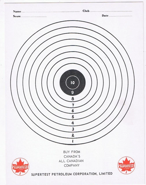 VINTAGE SUPERTEST PETROLEUM Canada Rifle Target Bullseye Sheet $4.99 ...