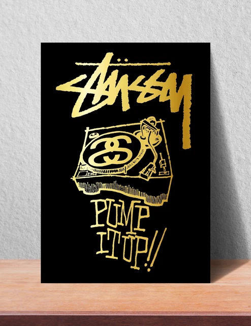LARGE RARE STUSSY Shop Display Sign **Printed On Thick Gold Mirrored ...