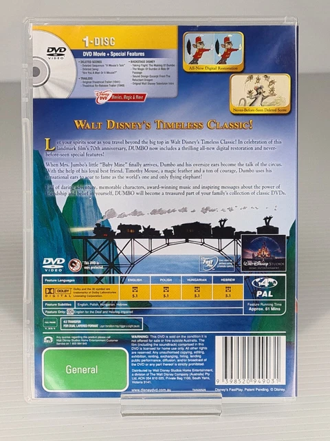 DUMBO DVD DISNEY childrens kids family cartoon animation $10.00 ...