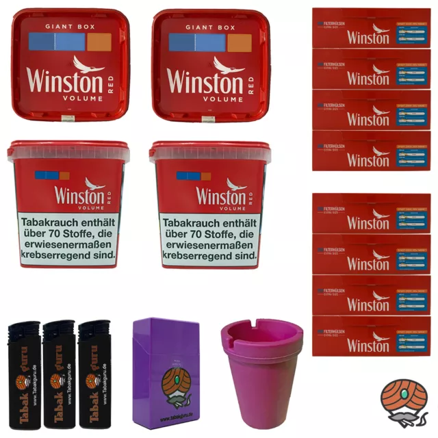 WINSTON RED/ROT VOLUMENTABAK Giant Box 4x 195g, 2000 Extra Hülsen, uvm ... WINSTON RED/ROT VOLUMENTABAK Giant Box 4x 195g, 2000 Extra Hülsen, uvm ...