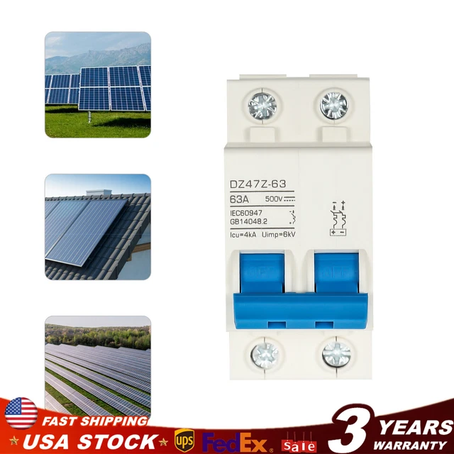 SOLAR DC 500V Mini Circuit Breaker 2-Pole 63A 63Amp C Curve ...