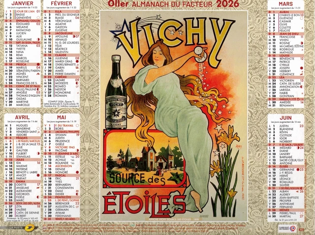 ALMANACH DU FACTEUR / CALENDRIER LA POSTE 2026 "Vichy/Quillot Frères ...