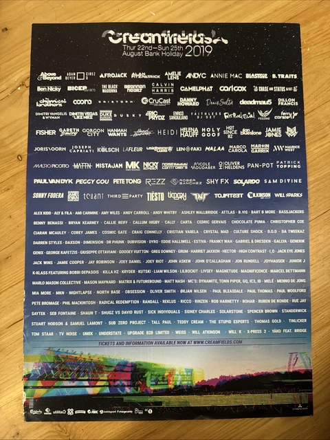 CREAMFIELDS , RARE Gig/concert Festival Lineup Poster For 2019 £10.07 ...