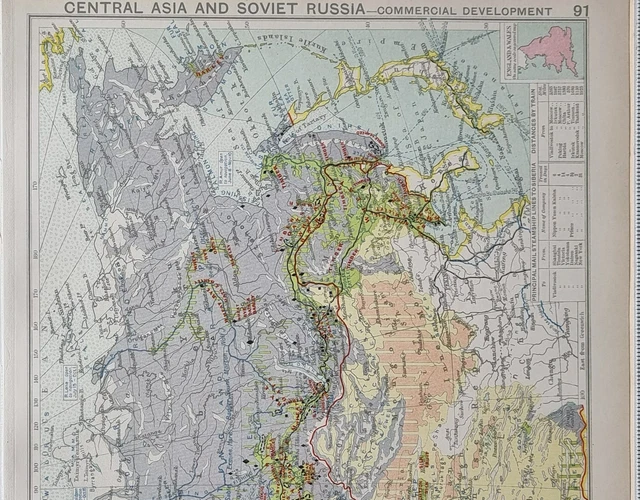 1928 MAP CENTRAL Asia Soviet Russia Commercial Development Agricultural ...
