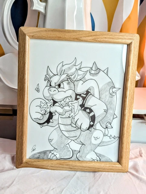 ORIGINAL BOWSER DRAWING Framed Black And White Illustration Super Mario ...