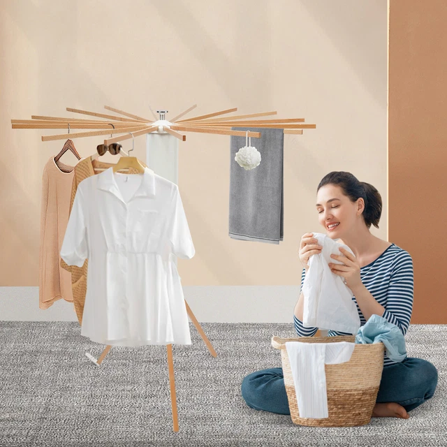 FOLDABLE 16 POLES Tripod Clothes Drying Rack 360° Rotate Laundry Drying ...