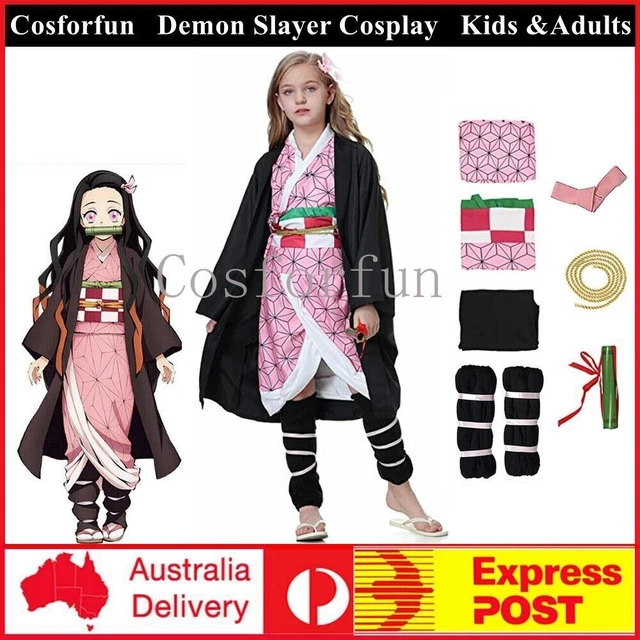 KIDS ADULTS DEMON Slayer Kamado Nezuko Cosplay Costume Wig Kimono Party ...
