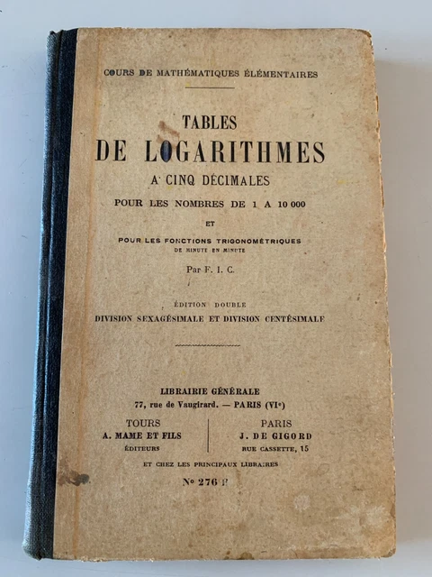 FIVE DECIMAL LOGARITHM Tables For Numbers 1 To 10,000 / Ed Mame 1931 £4 ...