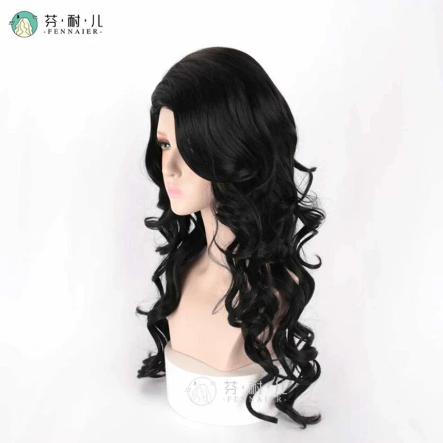 BLACK GIRL LONG curly hair side parting warping cosplay wig breathable ...