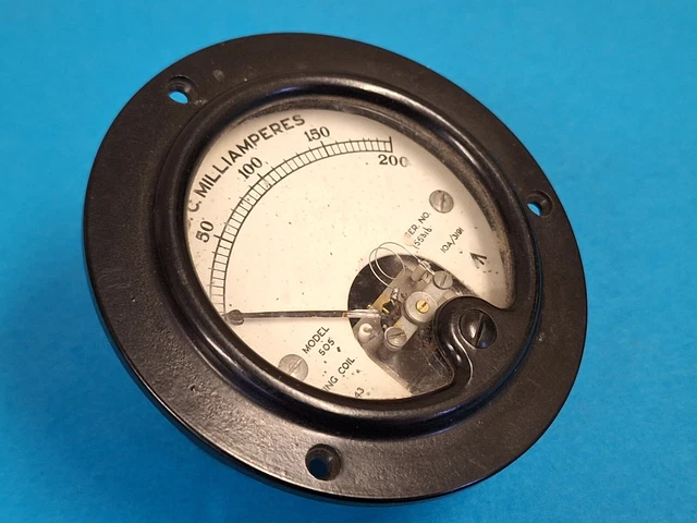 200MA FSD METER movement ~ 3.25 inches diameter ~ A.M. Ref. No. 10A ...