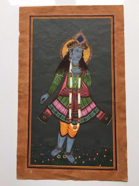 RARE COLLECTIBLE INDIAN Miniature Painting Hindu God Krishna £95.00 ...