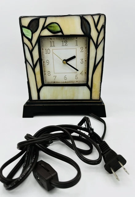 TABLET TIFFANY STYLE Electric Lighted Clock Stained Glass Lamp Boxed £ ...