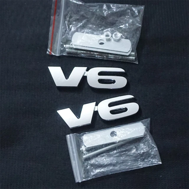 2X SILVER V6 Chrome Metal Front Grille Emblem Badge Motors 4x4 Luxury ...