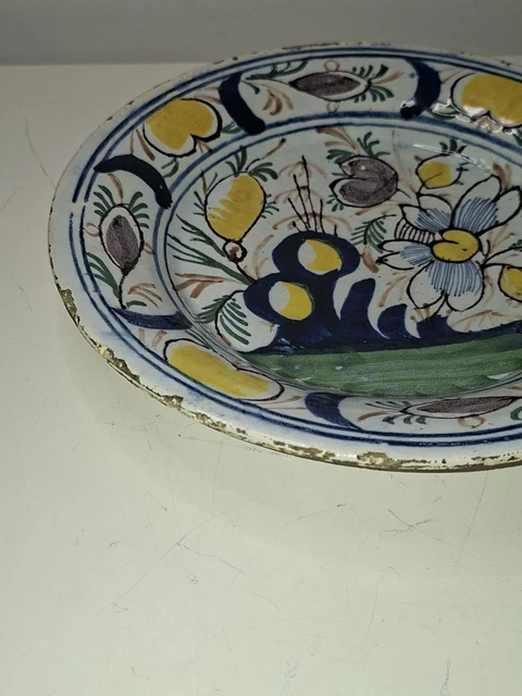 RARE ASSIETTE XVIII Eme En Faience De Delft Décor Floraux Polychrome ...