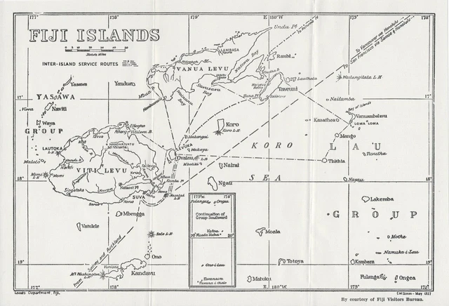 PAIR OF 1940'S Maps of South Pacific Islands of Fiji (Reprints of ...