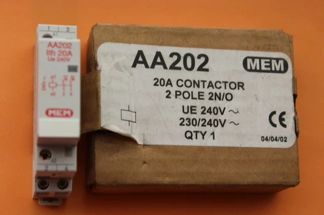 MEM AA202 LTH 20A 240V contactor 2 pole 2P N/O UE240v 230/240v BOXED! £ ...