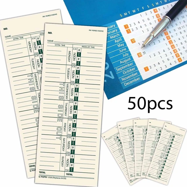 50PCS WEEKLY TIME Cards Attendance Time Card Clock in Timecards Working ...