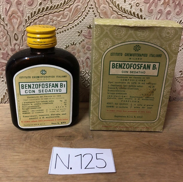 BOCCETTA FARMACO CON scatola BENZOFOSFAN sedativo vintage 1945 Milano ...
