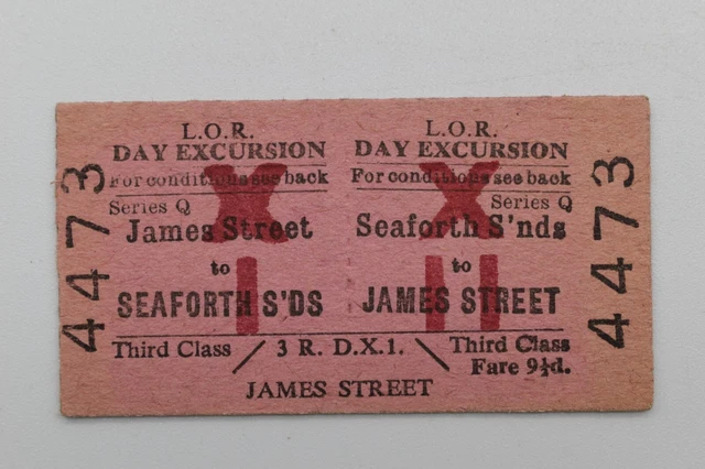 LIVERPOOL OVERHEAD RAILWAY Ticket Seaforth Sand to James Street day ...