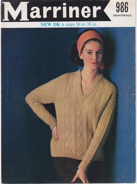 ORIGINAL VINTAGE MARRINER knitting pattern 986 - Lady's Aran sweater ...