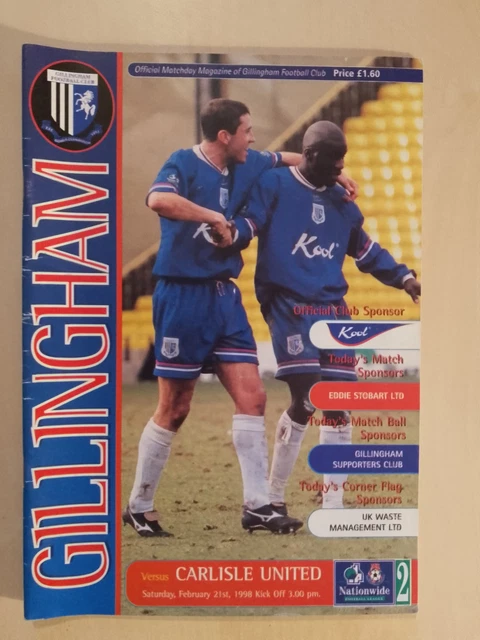 GILLINGHAM V CARLISLE United, Division Two, 1997/8 £2.23 - PicClick UK