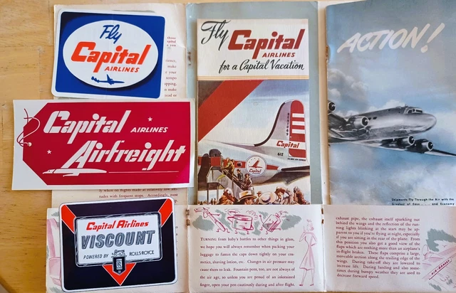 CAPITAL AIRLINES AIR EXPRESS &Travel brochure plus 3 Capital Stickers £ ...