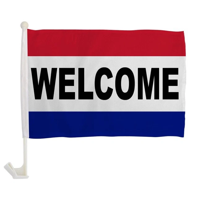 WELCOME CAR FLAG RED WHITE BLUE Welcome Car Window Flag 100D FABRIC £8. ...