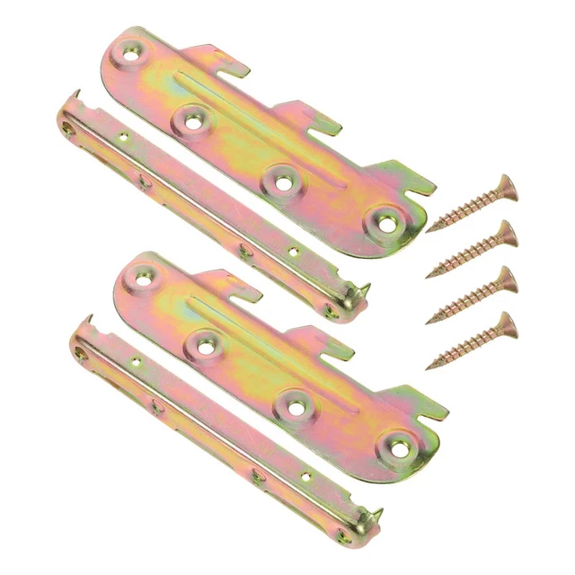 2 SETS IRON Bed Frame Hardware Connectors Bed Rail Brackets With ...