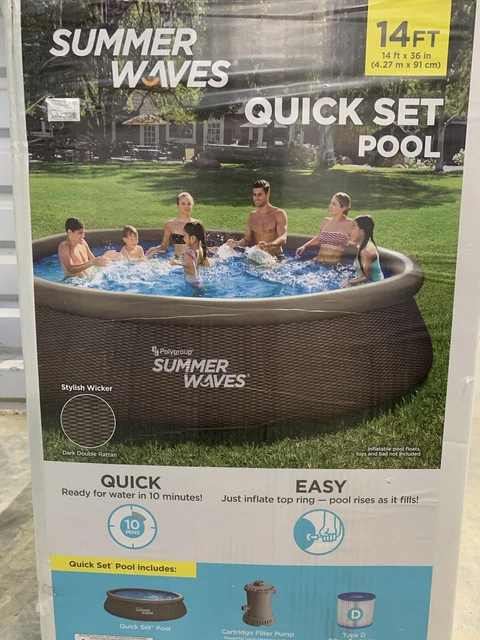SUMMER WAVES 14FT x 36in Quick Set Wicker Look Swimming Pool w Filter ...