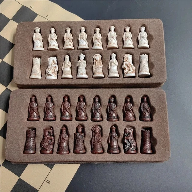 CLASSIC ANCIENT CHESS Set With Chess Board Checkers & Chess Soldiers ...