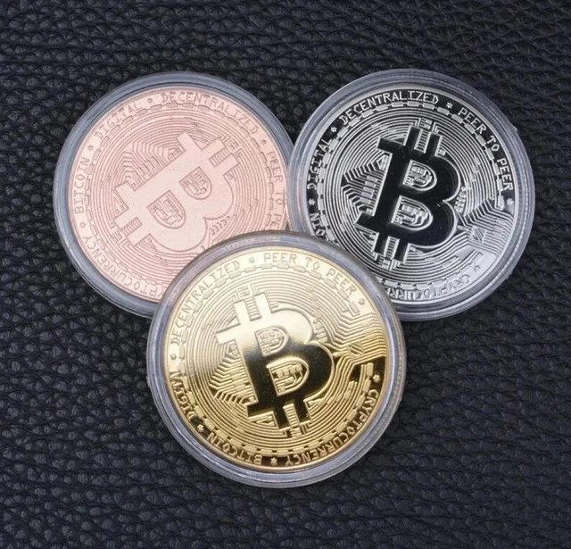 LOT 3 PIECES De Collection Crypto Bitcoin Btc Metal Couleur Or, Argent ...