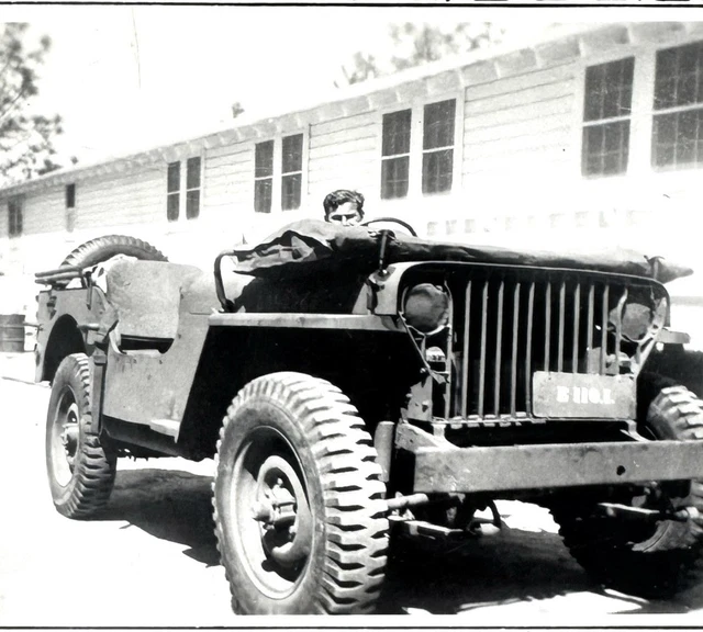 VINTAGE 1940S WWII American Soldier Peeking Behind Jeep Funny B&W ...