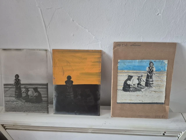 ENSEMBLE PLAQUES PHOTO sur verre + tirage colorisé "Niçoises" vers 1935 ...