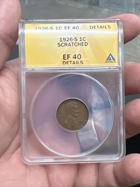 1926-S 1C ANACS EF40 détails rayé Lincoln blé penny cent pièce EUR 45 ...