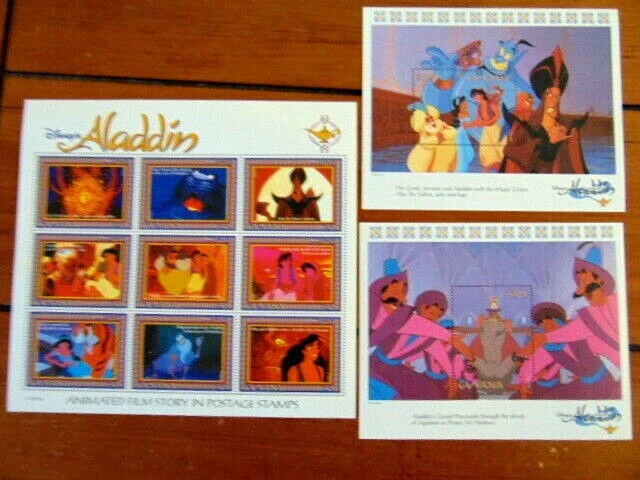 DISNEY 1993 - Guyana - Aladdin - 3 Sheets Mint NH With COA £26.50 ...