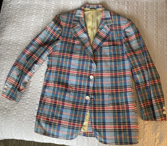VINTAGE EARLY 80'S Corbin Preppy Madras Print Cotton Blazer 40R Lewis ...