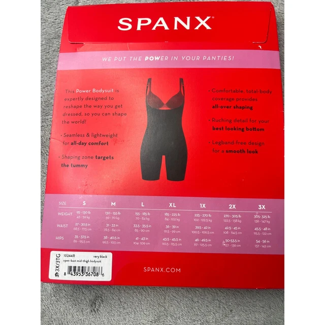 SPANX NEW NWT Plus 3X Power Mid Thigh Bodysuit Shapewear Black £43.96 ...