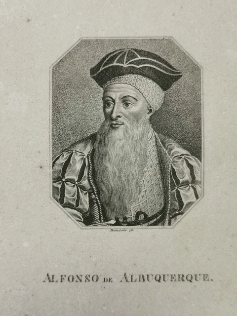 ANTIQUE ETCHING STITCH PORTRAIT ALFONSO DE ALBUQUERQUE DIMENSIONS ...