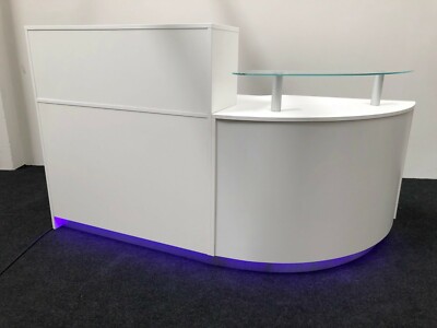 RECEPTION DESK WHITE Curved Reception Desk Office Led Lights Aluminium ...