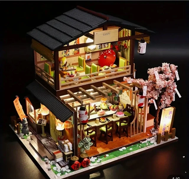 DIY BUILD YOUR Own 1:24 Miniature Doll House - Sakura SUSHI HOUSE Craft ...